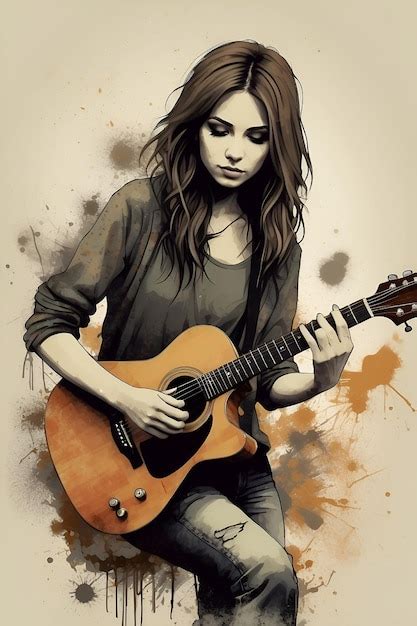 Trendy Girl Playing Guitar Premium Ai Generated Image