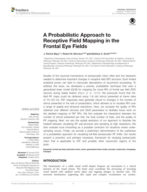 Pdf A Probabilistic Approach To Receptive Field Mapping In The