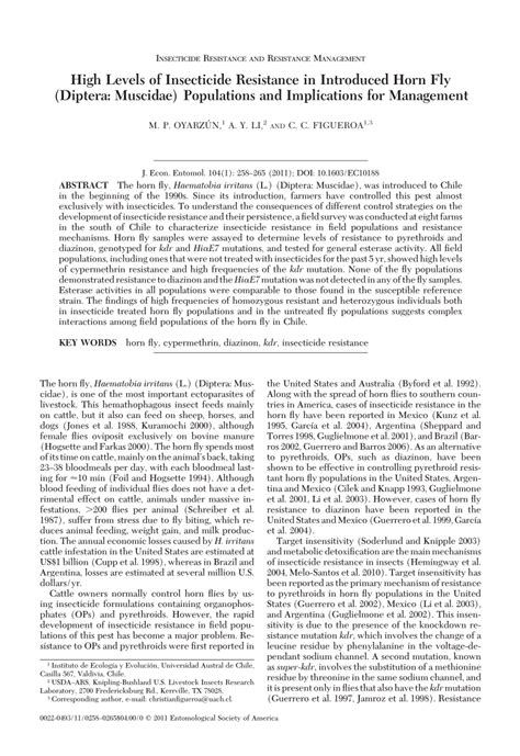 Pdf High Levels Of Insecticide Resistance In Introduced Horn Fly