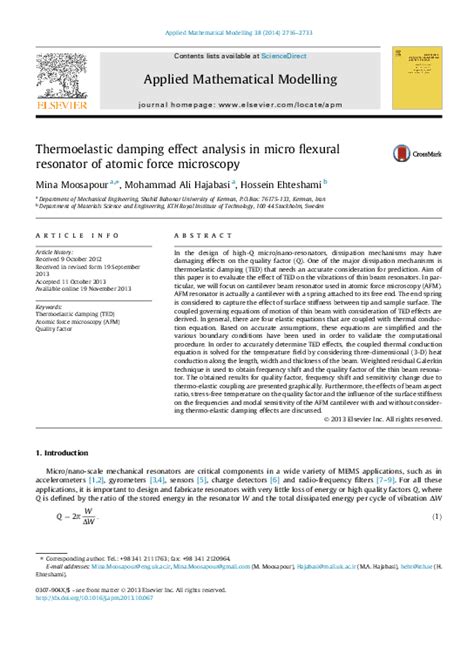 Pdf Thermoelastic Damping Effect Analysis In Micro Flexural Resonator