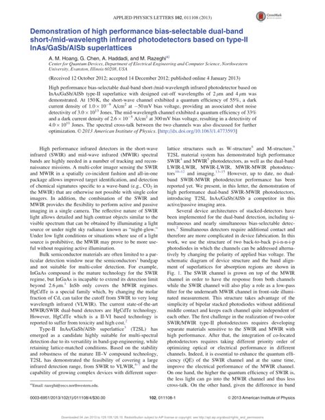 Pdf High Performance Bias Selectable Dual Band Short Mid Wavelength Infrared Photodetectors
