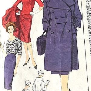 1960 Vintage VOGUE Sewing Pattern B36 Coat Skirt Blouse 1837 By
