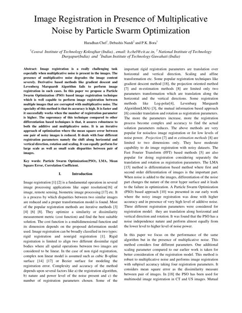 pdf image registration in noisy environment using particle swarm