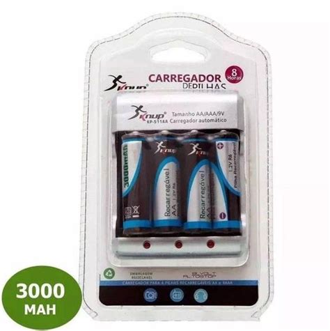 Kit Carregador De Pilhas AA AAA Bateria 4 Pilhas Recarregável