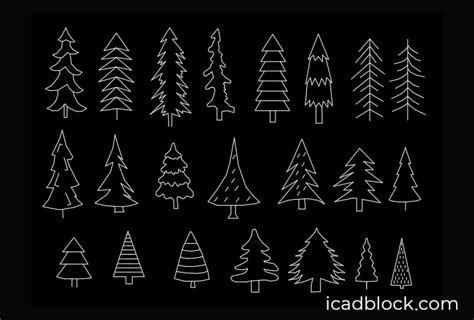 Pine Tree Cad Block Collection In Plan And Elevation Icadblock