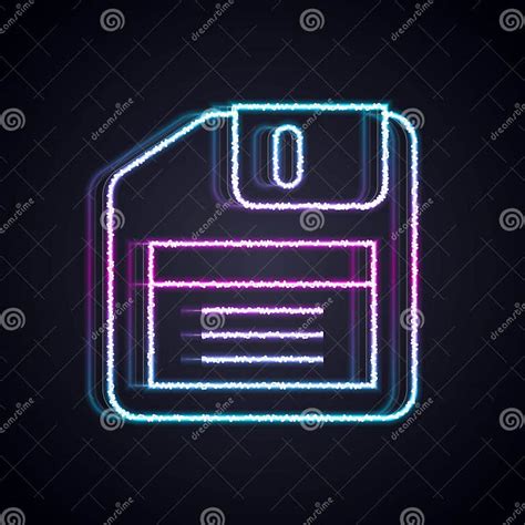 glowing neon line floppy disk for computer data storage icon isolated on black background