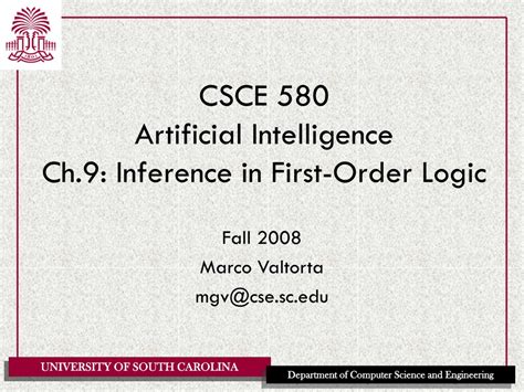 Ppt Csce 580 Artificial Intelligence Ch9 Inference In First Order Logic Powerpoint