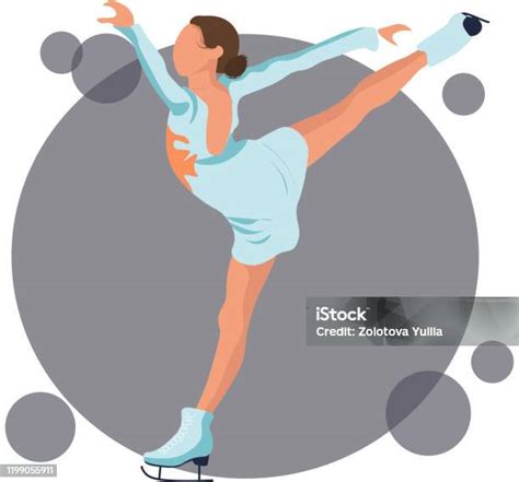 소녀 캐릭터 링크에 선수 플랫 벡터 일러스트레이션입니다 피겨 스케이팅 선수 겨울 스포츠 일러스트 모션 벡터 이미지의 여성입니다 겨울에 대한 스톡 벡터 아트 및 기타 이미지