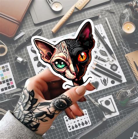 Creepy Cute Sphynx Love Cat Stickers Holographic Sparkle Horror Kittens