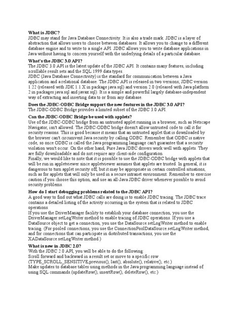 Jdbc Interview Questions And Answers Pdf Databases Information Technology Management