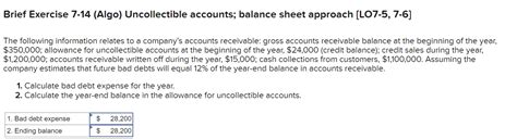 Solved Brief Exercise Algo Uncollectible Accounts Chegg