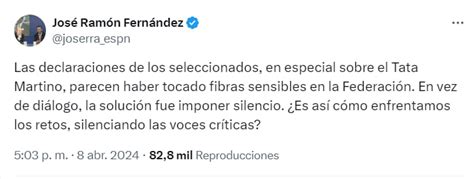 José Ramón Fernández Acusa De Censura A La Federación Mexicana Por Críticas Al ‘tata Martino