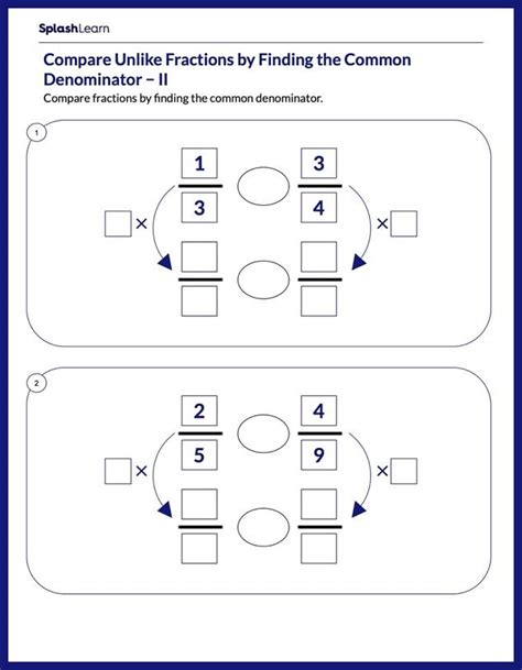 Compare Fractions By Finding Common Denominator Worksheet