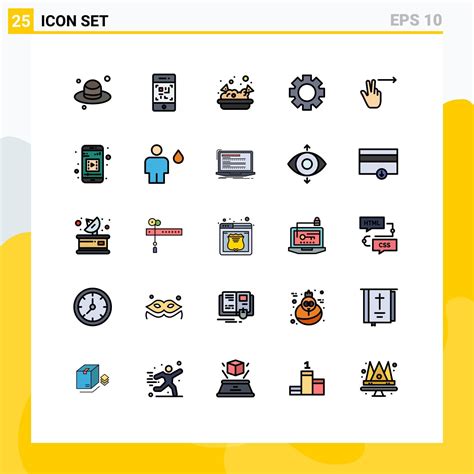 Mobile Interface Filled Line Flat Color Set Of 25 Pictograms Of Mobile Media Right Junk Gesture
