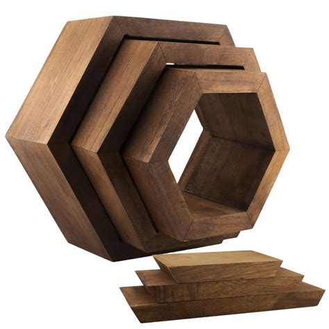 Elegant Hexagonal Wooden Floating Shelves Modern Home D Cor Shop Today Get It Tomorrow