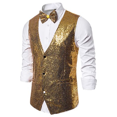Mens Sequins Suit Vest Shiny Party Nightclub Sparkly Stylish Blazer