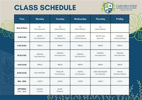 Timetables Caplora International School