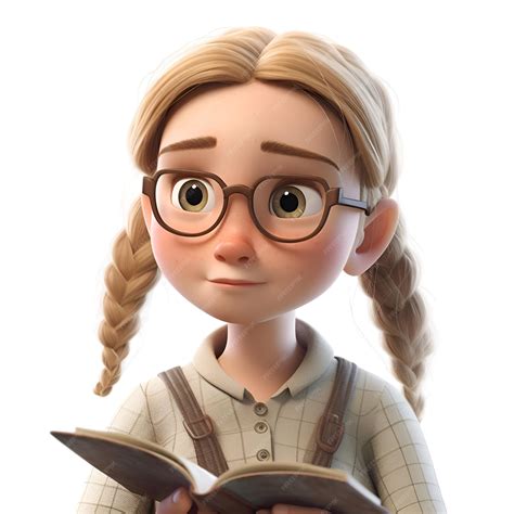 Premium Ai Image 3d Rendering Of A Cute Nerd Girl Reading A Book