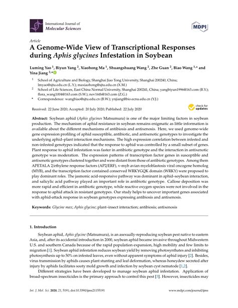 Pdf A Genome Wide View Of Transcriptional Responses During Aphis Glycines Infestation In Soybean