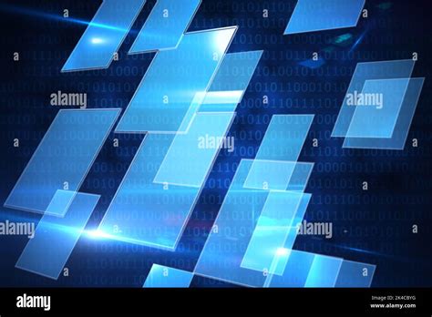 Abstract Illustration Of Blue Glowing Square Shapes Against Binary