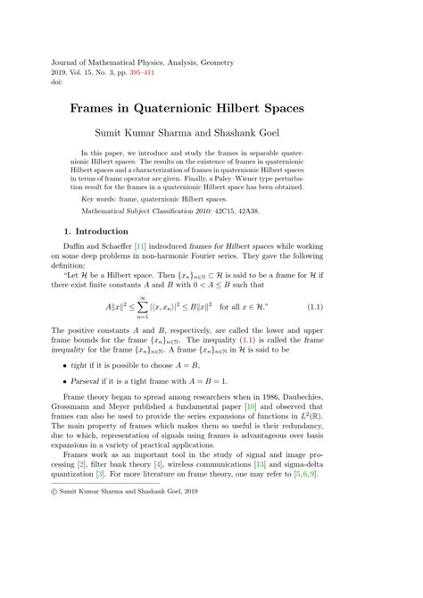Pdf Frames In Quaternionic Hilbert Spaces
