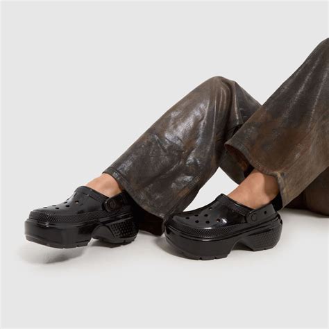 Womens Black Crocs Stomp High Shine Clog Sandals Schuh