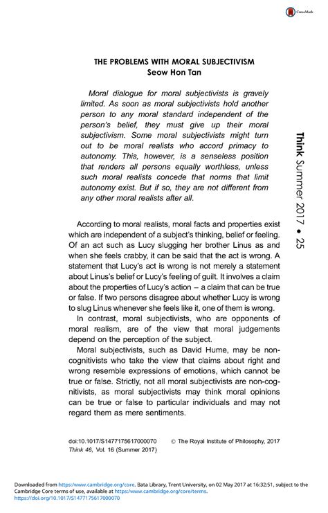 S1477175617000070 Moral The Problems With Moral Subjectivism Seow