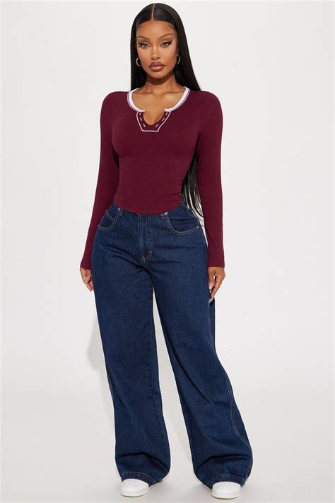 Mallory Long Sleeve Top Burgundy Fashion Nova Long Sleeve Tops Fashion Nova Cute