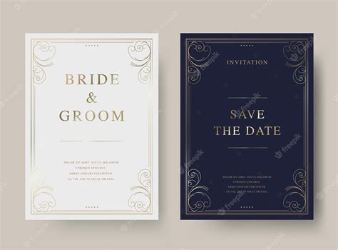 럭셔리 빈티지 황금 초대 카드 서식 파일 프리미엄 벡터