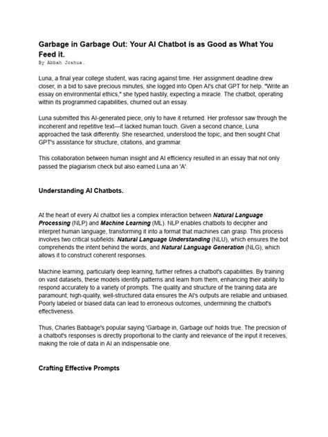 Garbage In Garbage Out Your Ai Chatbot Is As Good As What You Feed It Pdf Artificial