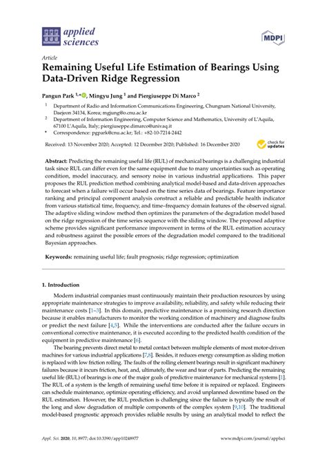 Pdf Remaining Useful Life Estimation Of Bearings Using Data Driven Ridge Regression