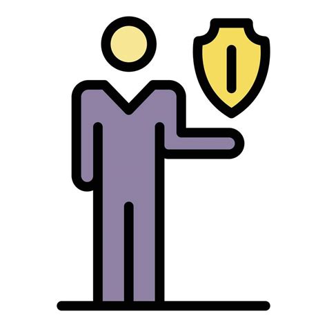 Man And Shield Over Palm Icon Color Outline Vector 15889587 Vector Art