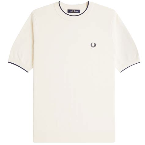 Fred Perry Texture Front Knitted T Shirt Ecru K7642 S64