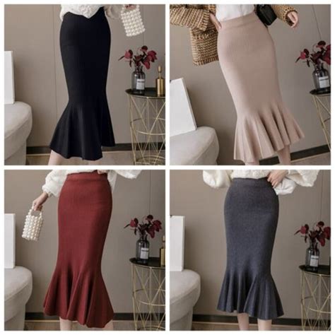 Womens Fishtail High Elastic Waist Fashion Knitted Midi Mermaid Bodycon