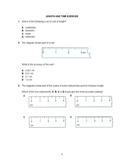 Length And Time Exercise Pdf Length Metrology