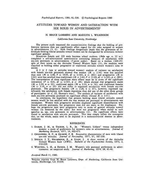 PDF Attitudes Toward Women And Satisfaction With Sex Roles In Advertisements