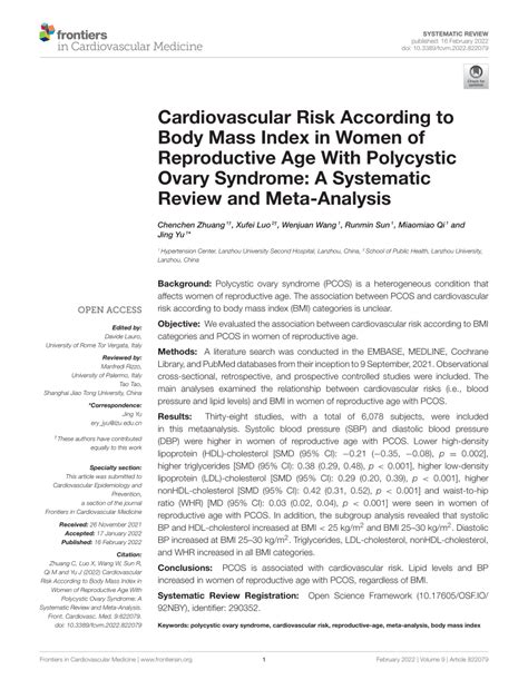 Pdf Cardiovascular Risk In Reproductive Aged Women With Polycystic