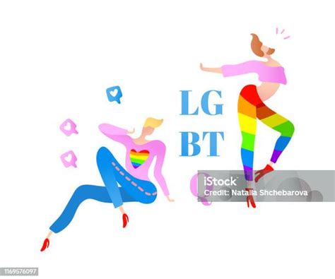 벡터 다채로운 그림 Lgbtq 텍스트와 발 뒤꿈치에 유행 게이 남자 플랫 만화 스타일 고립 Lgbt 트랜스젠더 권리 개념 등에 적용 가능 개념에 대한 스톡 벡터 아트 및