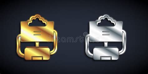 Gold And Silver Cloud Database Icon Isolated On Black Background Cloud Computing Concept Stock