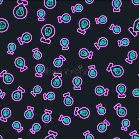 Line Radioactive In Location Icon Isolated Seamless Pattern On Black