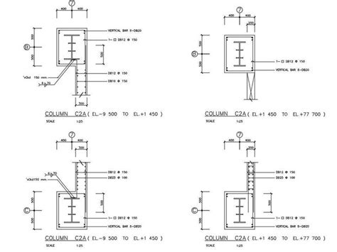 Typical Column Reinforcement Section Details In Autocad Dwg File
