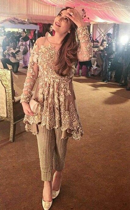 Latest Pakistani Short Frocks Peplum Tops With Cigarette Pants 5