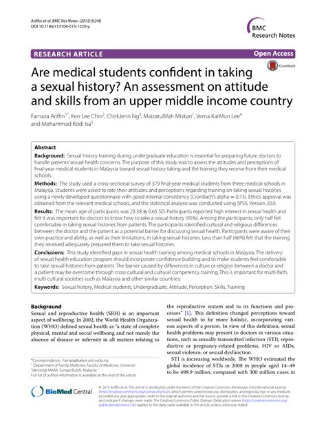 PDF Are Medical Babes Confident In Taking A Sexual History An Assessment On Attitude And