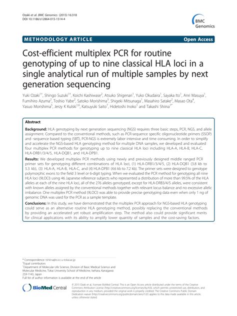 [pdf] Cost Efficient Multiplex Pcr For Routine Genotyping Of Up To Nine Classical Hla Loci In A