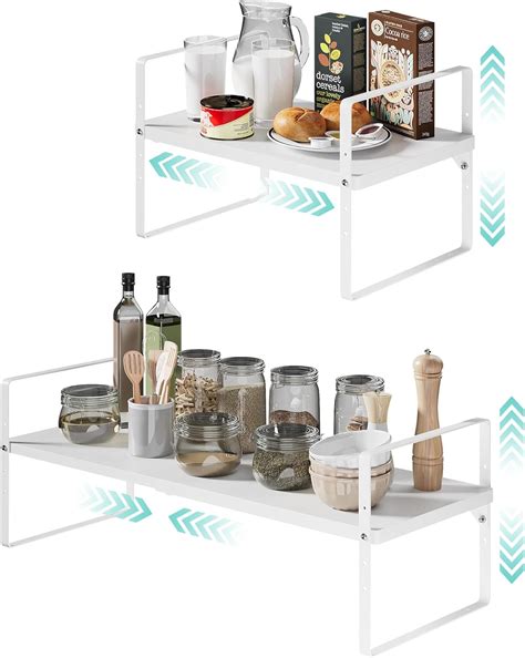 Jkxoo 2pack Expandable Cabinet Shelf Organizers Stackable Metal