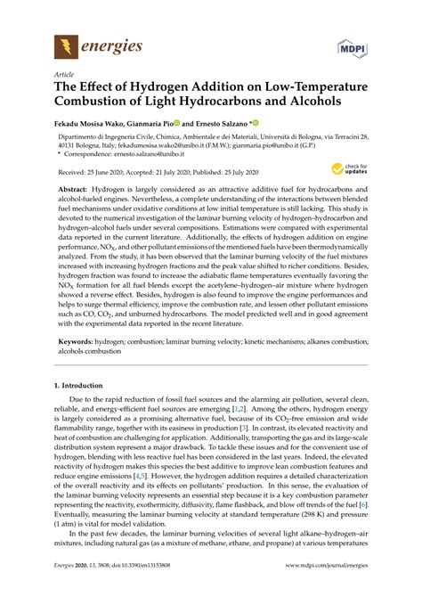 Pdf The Effect Of Hydrogen Addition On Low Temperature Combustion Of Light Hydrocarbons And