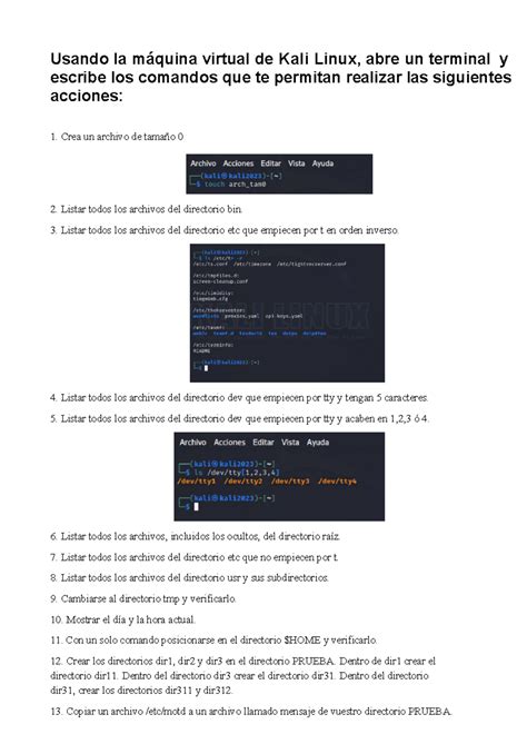 Ejercicios Comandos Linux Usando La Máquina Virtual De Kali Linux Abre Un Terminal Y Escribe