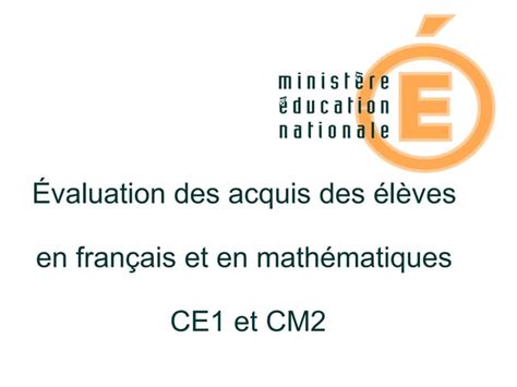 Evaluations Ce1 Et Cm2 2009 Ppt