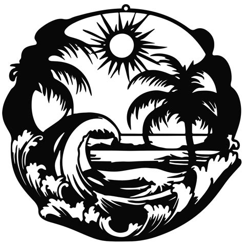 Ocean Wave Metal Wall Decor Seascape Black Metal Wall Art Palm Tree