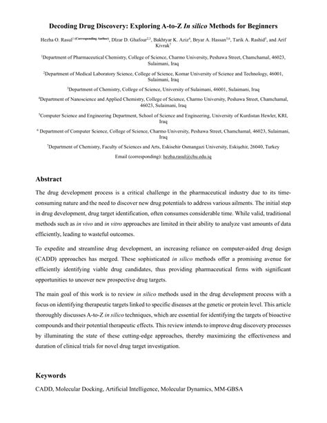 (PDF) Decoding Drug Discovery: Exploring A-to-Z In silico Methods for Beginners